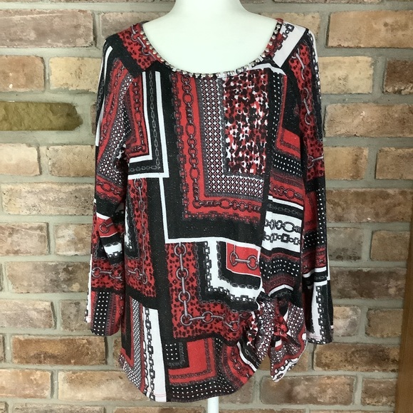 Ruby Rd. | Tops | Ruby Rd Blackred Geometric Metallic Knit Top 66 | Poshmark